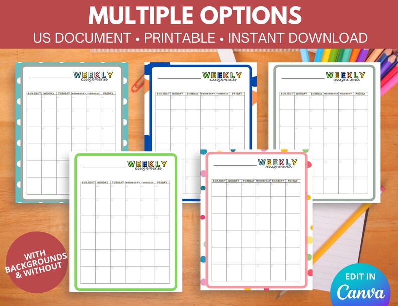 Weekly Assignments Template Printable Charlotte Mason Editable Template ...