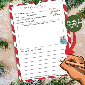 Dear Santa Letter Printable Christmas Wish List Holiday Wish List Kids ...