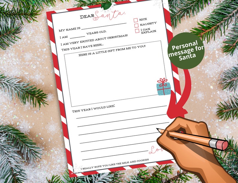 Dear Santa Letter Printable Christmas Wish List Holiday Wish List Kids ...