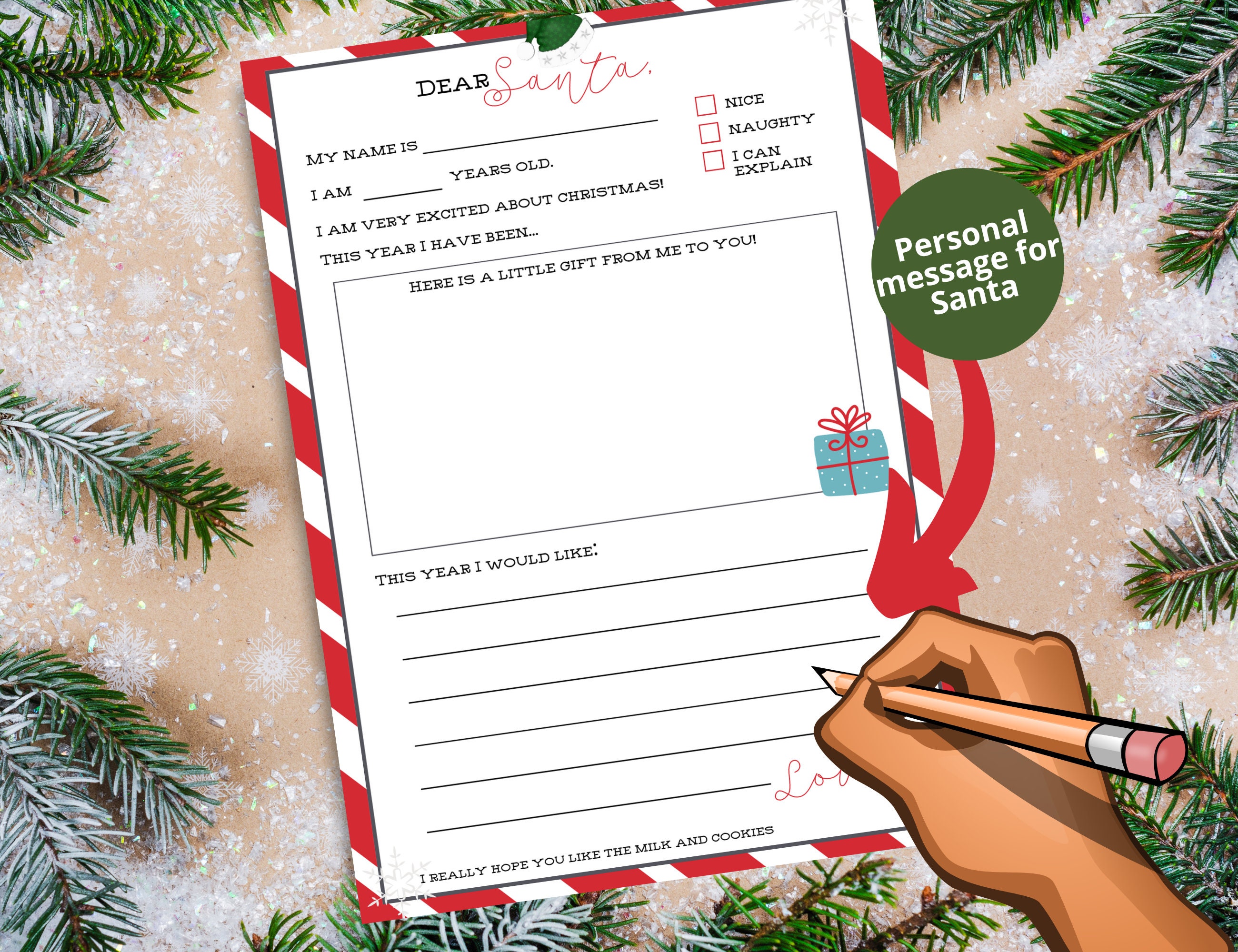 Dear Santa Letter Printable Christmas Wish List Holiday Wish List Kids ...