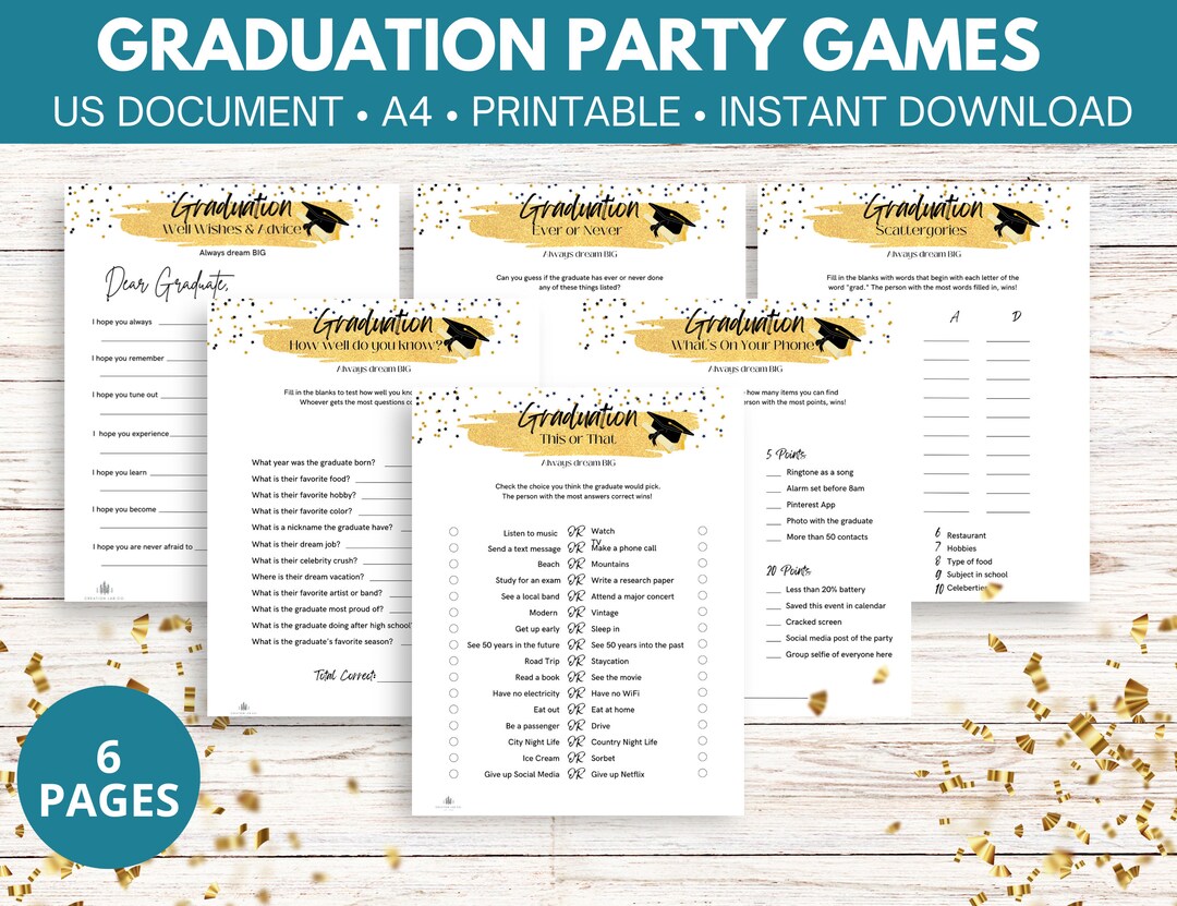 Graduation Party Games Bundle 6 Graduation Games Package Printable ...