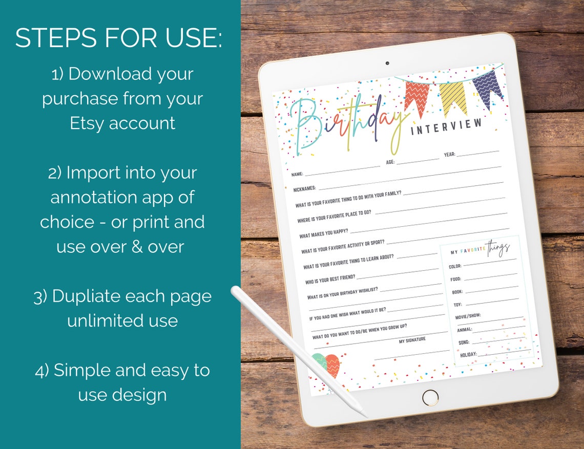 Printable Birthday Interview Questionnaire | Kids Birthday Interview ...