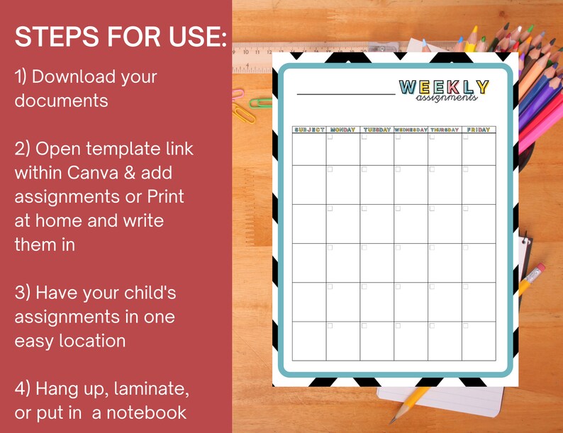 Weekly Assignments Template Printable Charlotte Mason Editable Template ...