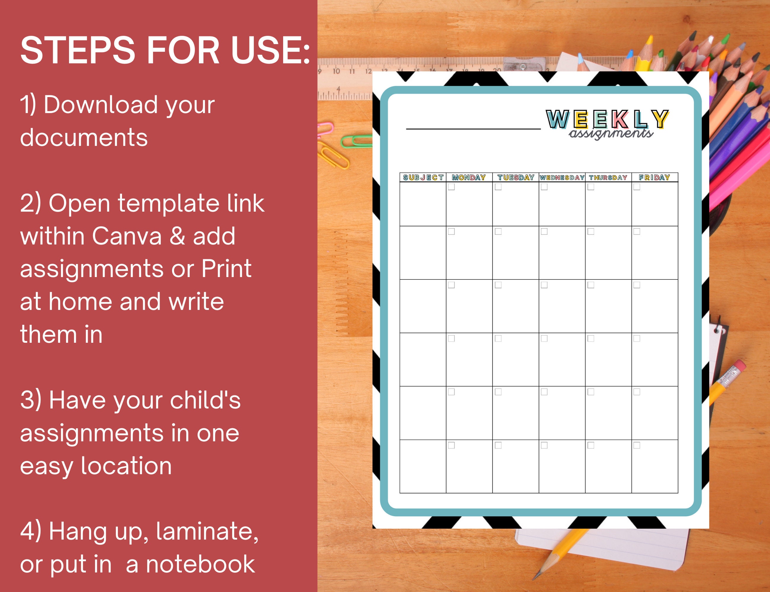 Weekly Assignments Template Printable Charlotte Mason Editable Template ...