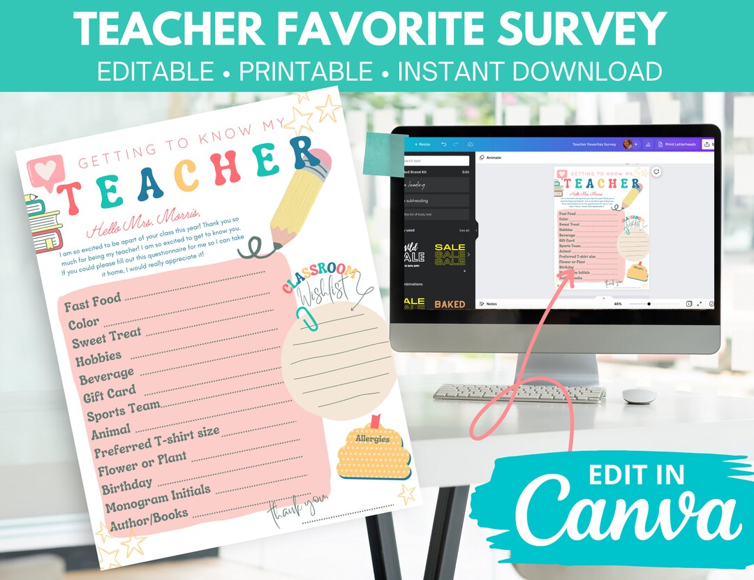 Teacher Favorites Survey | Teacher Questionnaire | Canva Editable ...