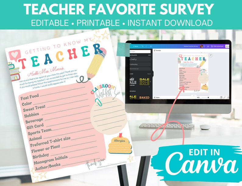 Teacher Favorites Survey | Teacher Questionnaire | Canva Editable ...