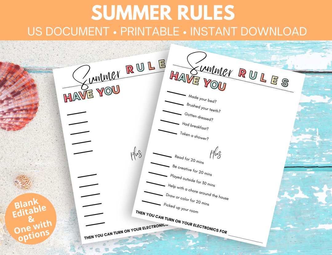 Summer Rules Printable | Summer Time Fun | Editable - Etsy