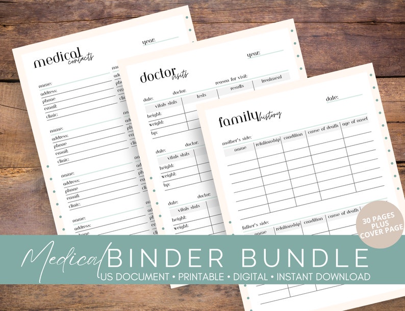 Medical History Binder Household Binder Emergency Binder Printable PDF ...