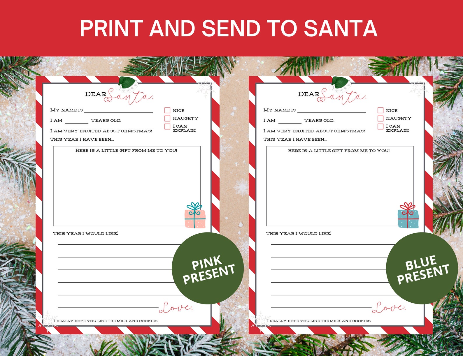 Dear Santa Letter Printable Christmas Wish List Holiday Wish List Kids ...