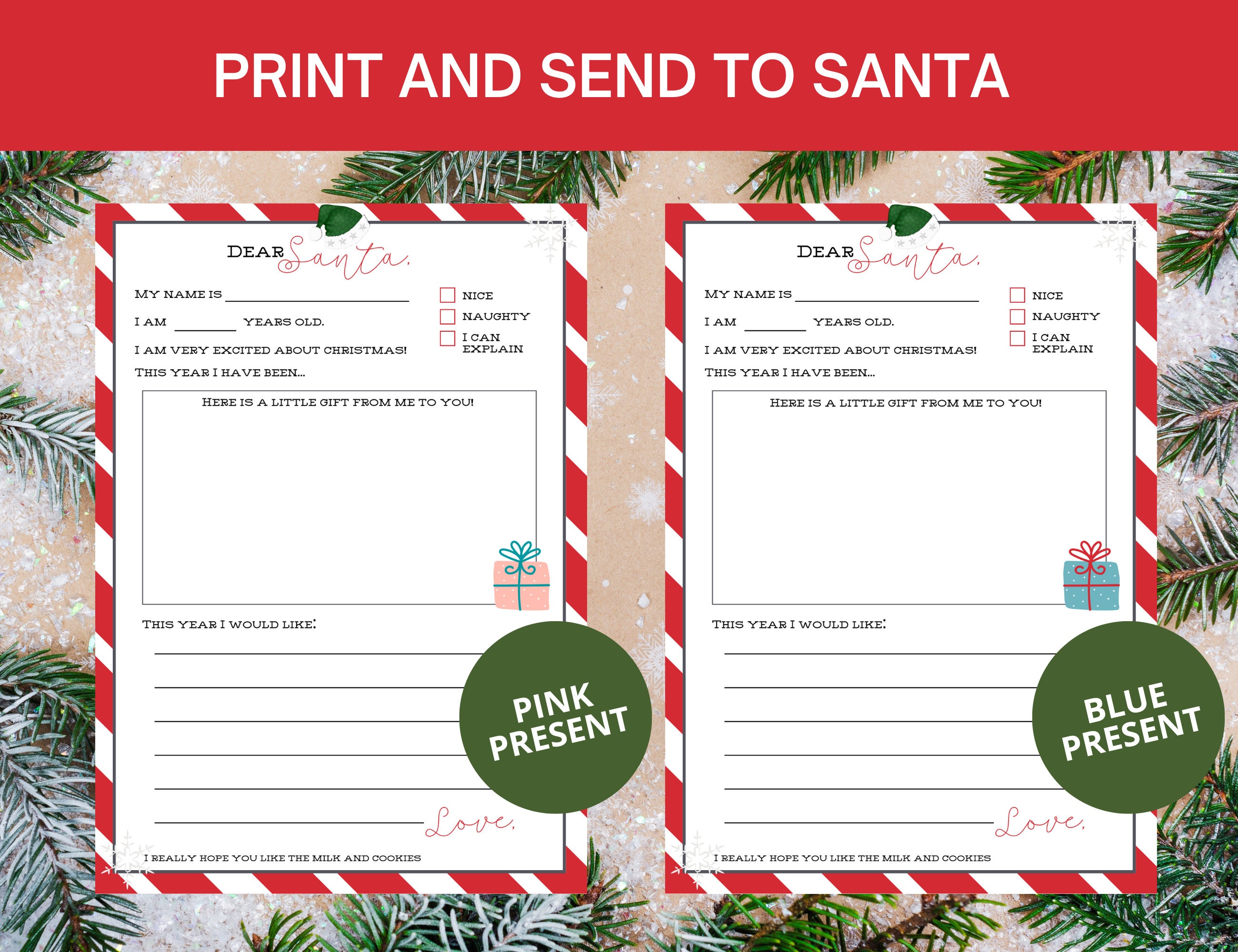Dear Santa Letter Printable Christmas Wish List Holiday Wish List Kids ...