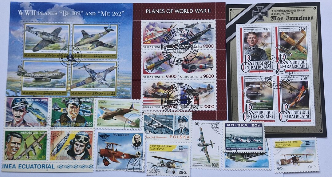 Warplanes on Postage Stamps - 25 Different - USED & off Paper ...