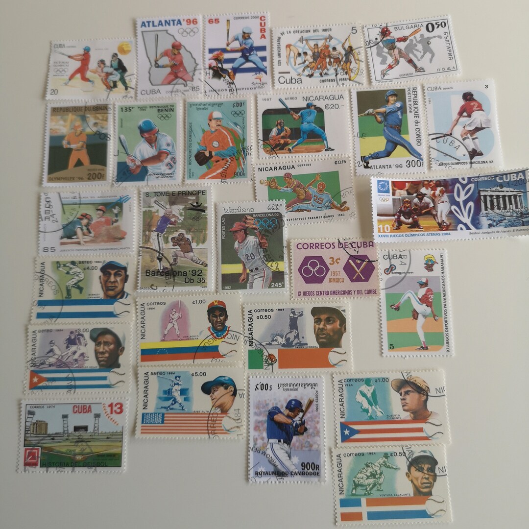 Baseball Postage Stamps - USED & off Paper - 25 Different - for ...