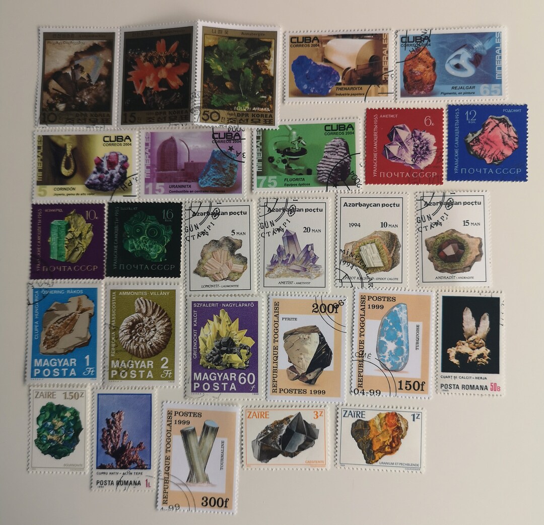 Minerals, Rocks & Fossils on Postage Stamps - 25 to 100 Different, USED ...