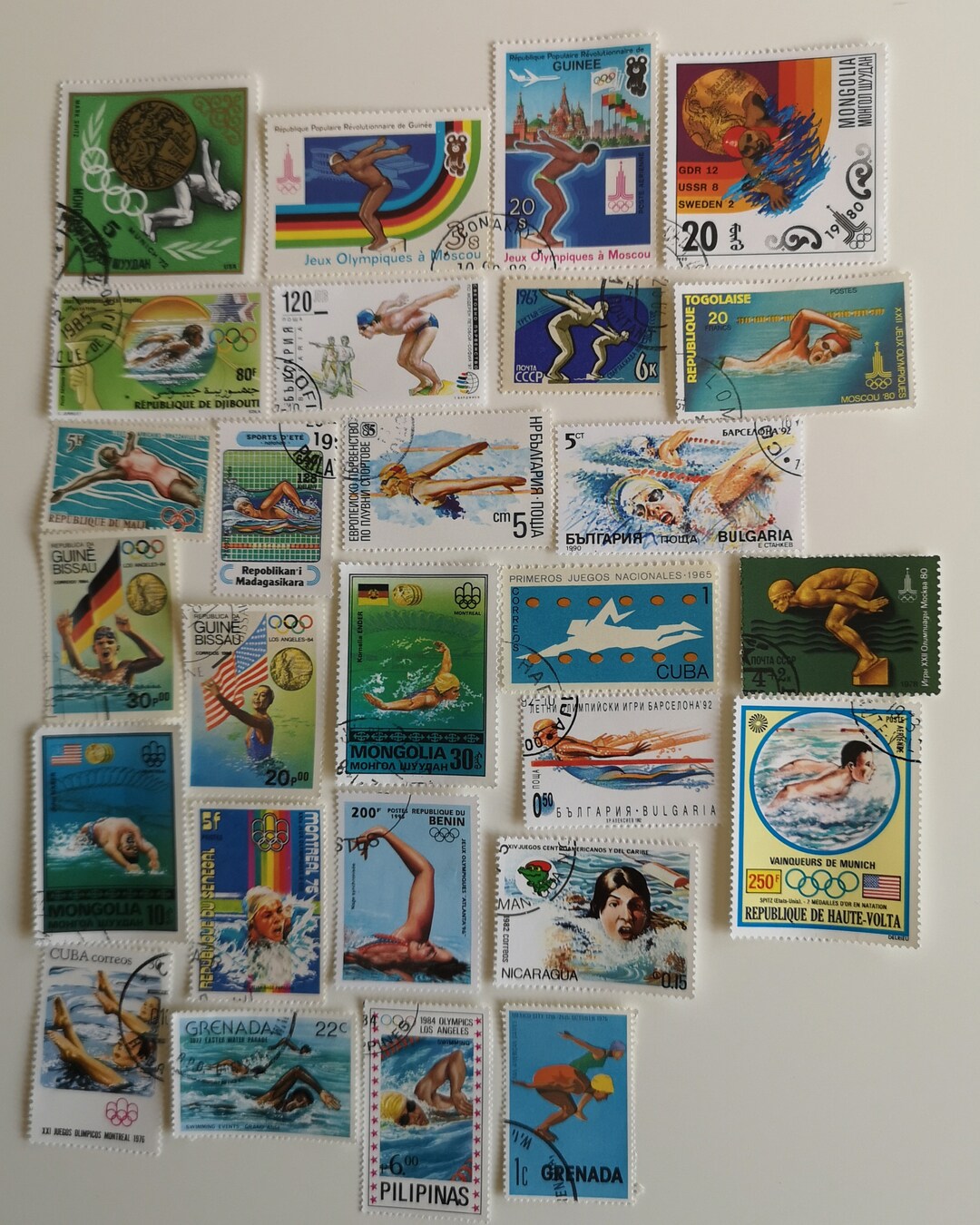 Swimming Postage Stamps - USED & off Paper - 25 to 100 Different - for ...