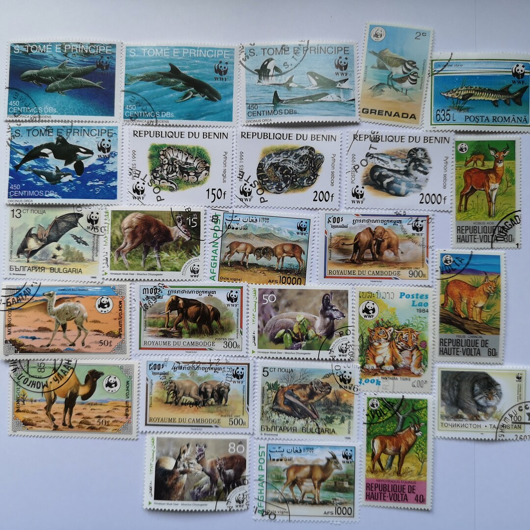 WWF Animals on Postage Stamps - USED & off Paper - 25 to 100 Different ...