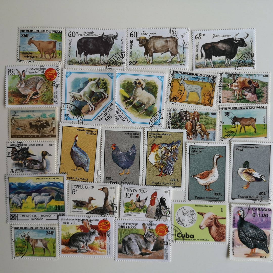 Farm Animals on Postage Stamps - USED and off Paper - 25 to 200 ...