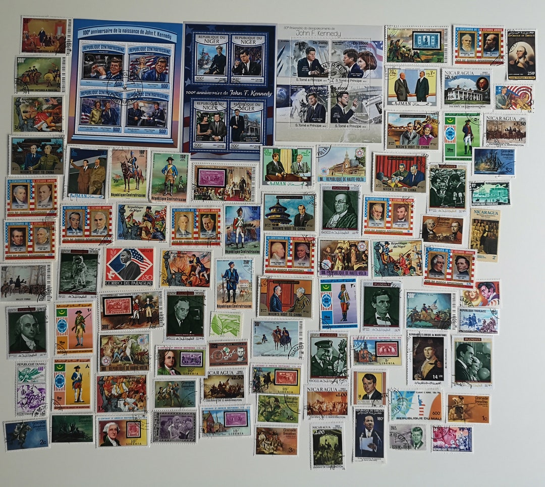 USA History Postage Stamps - 100 Different - off Paper - Collecting ...