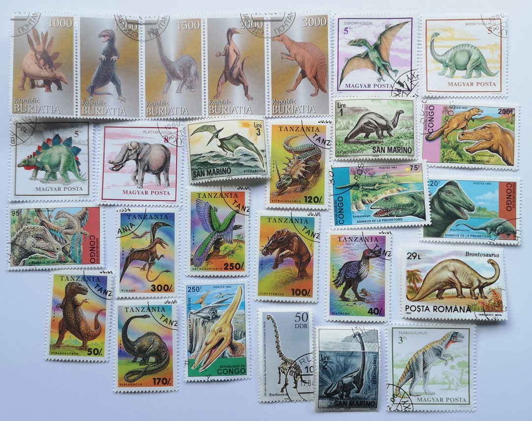 Dinosaur Postage Stamps - USED and off Paper - 25 to 500 Different ...