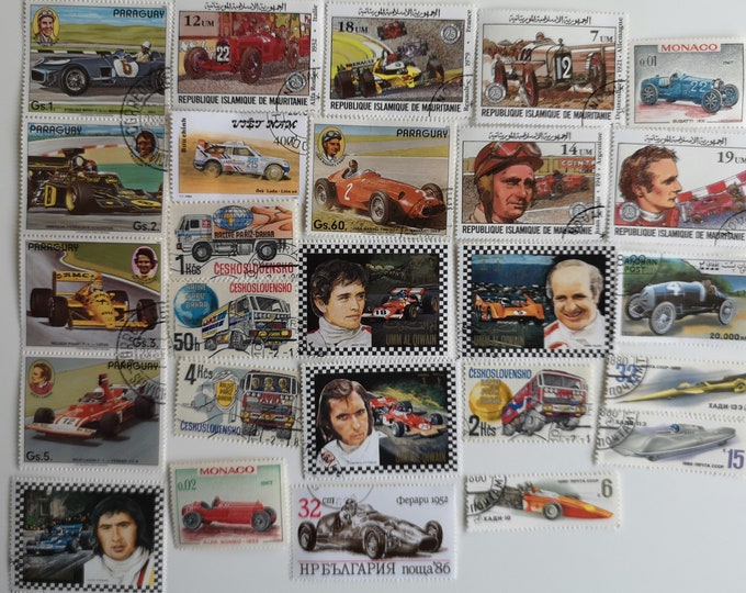 Racing Cars Postage Stamps USED and off Paper 25 & 50 Different for ...