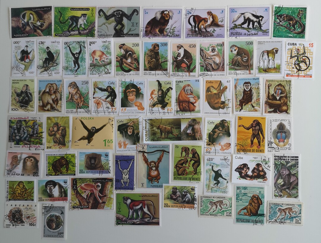 Monkeys and Apes on Postage Stamps - USED & off Paper - 50 to 200 ...