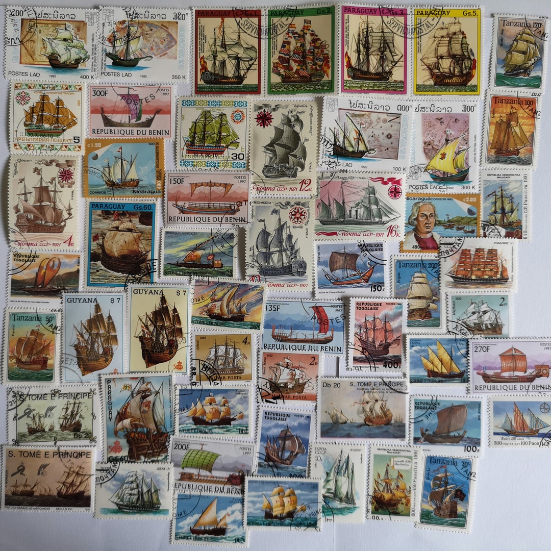 Old Sailing Ships on Postage Stamps - USED & off Paper - 50 Different ...