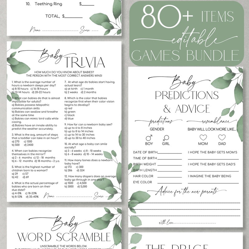 Printable Baby Shower Games - Etsy