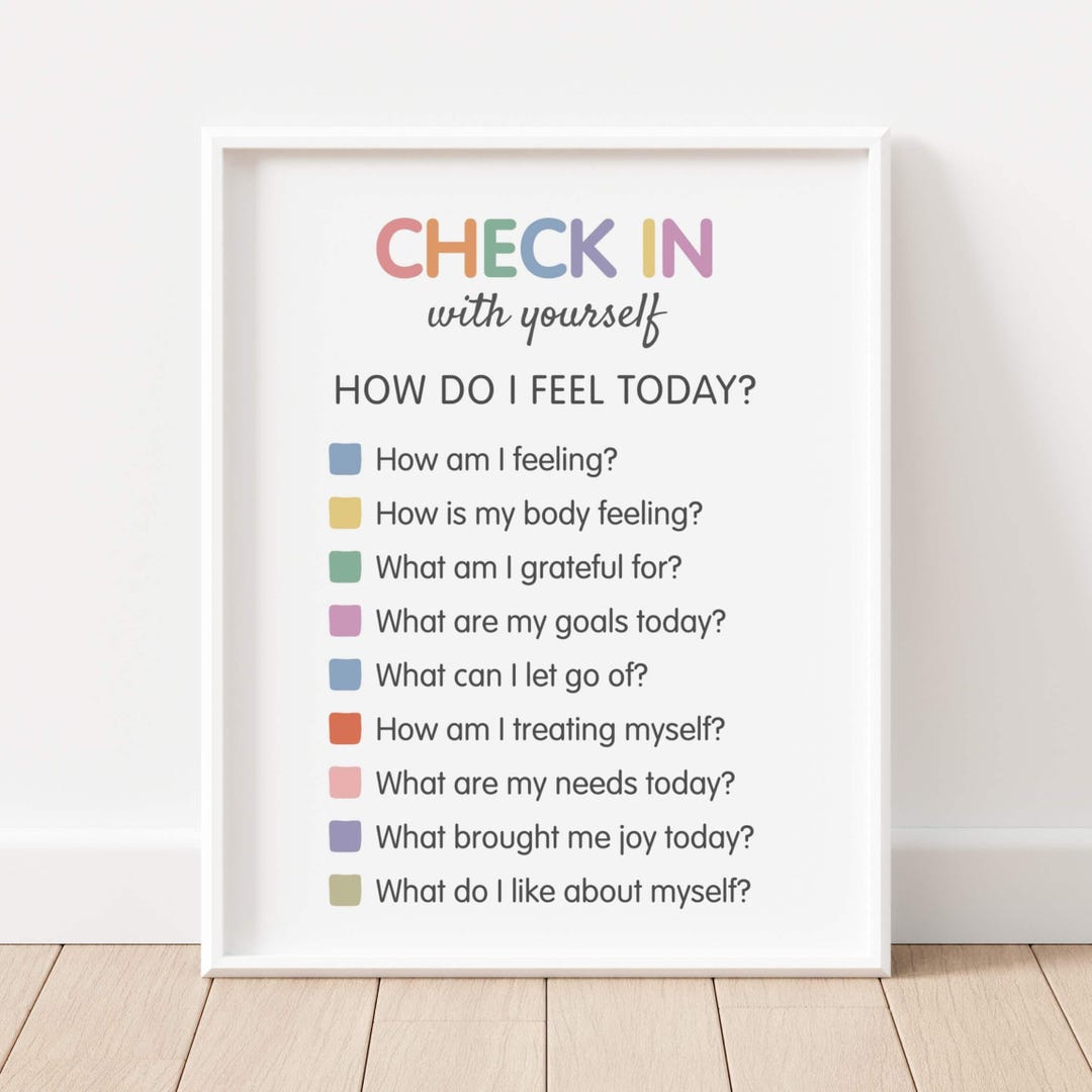 Daily Check in Poster, Self Care Checklist, Therapy Office Decor ...