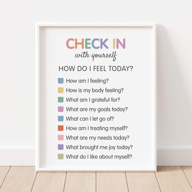 Daily Check in Poster, Self Care Checklist, Therapy Office Decor ...