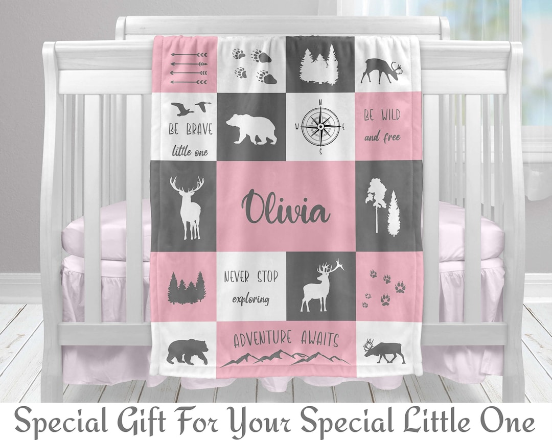 Personalized Baby Girl Name Blanket - Woodland Baby Blanket Quilt Style ...