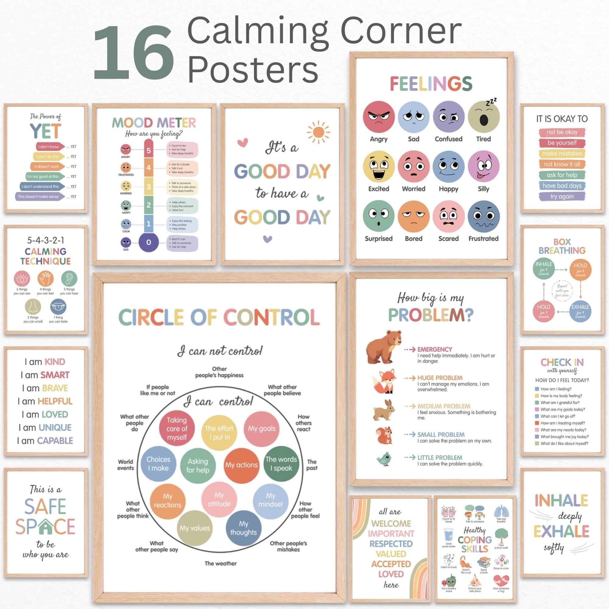 Calming Corner Posters Bundle Set of 16, School Counselor Decor, Mental ...