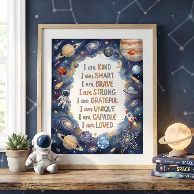 Printable Space Affirmations Wall Art for Kids Bedroom, Celestial ...