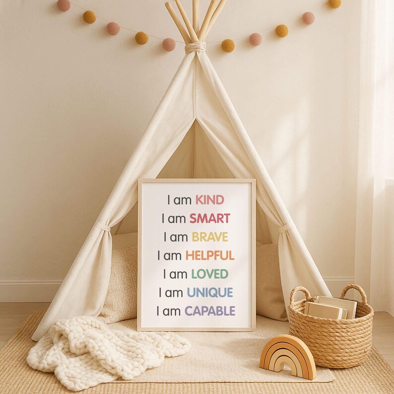 Positive Affirmations for Kids Poster, I Am Affirmation Wall Art ...