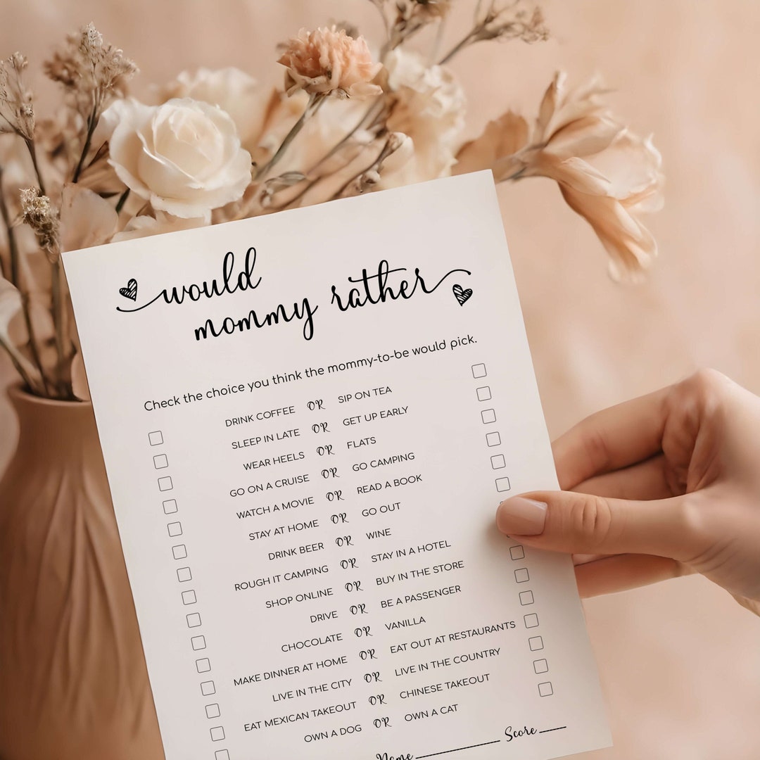 Would Mommy Rather Baby Shower Game, Minimalist Would She Rather ...