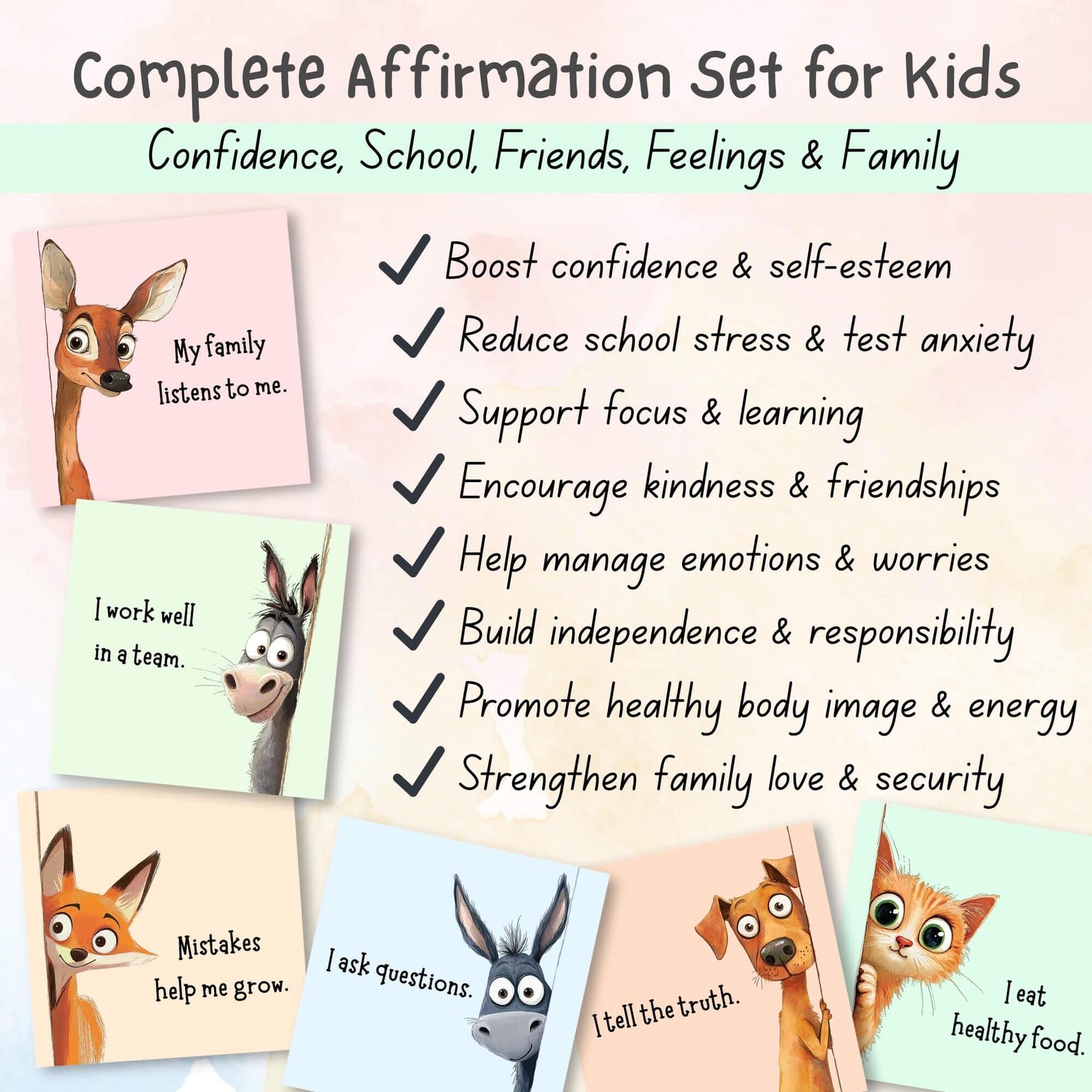 80 Positive Affirmation Cards for Kids, Printable Encouragement Cards ...