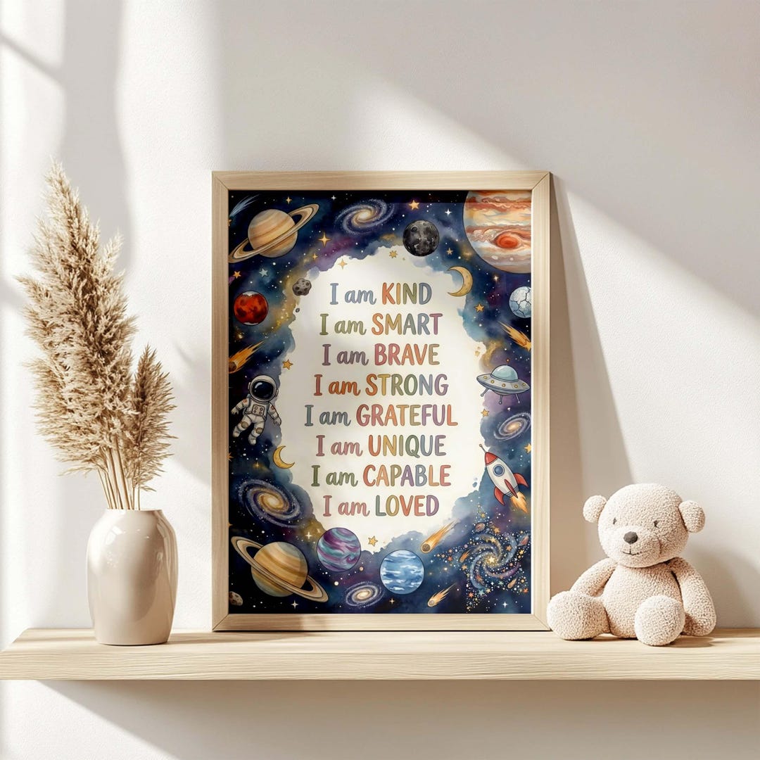 Printable Space Affirmations Wall Art for Kids Bedroom, Celestial ...