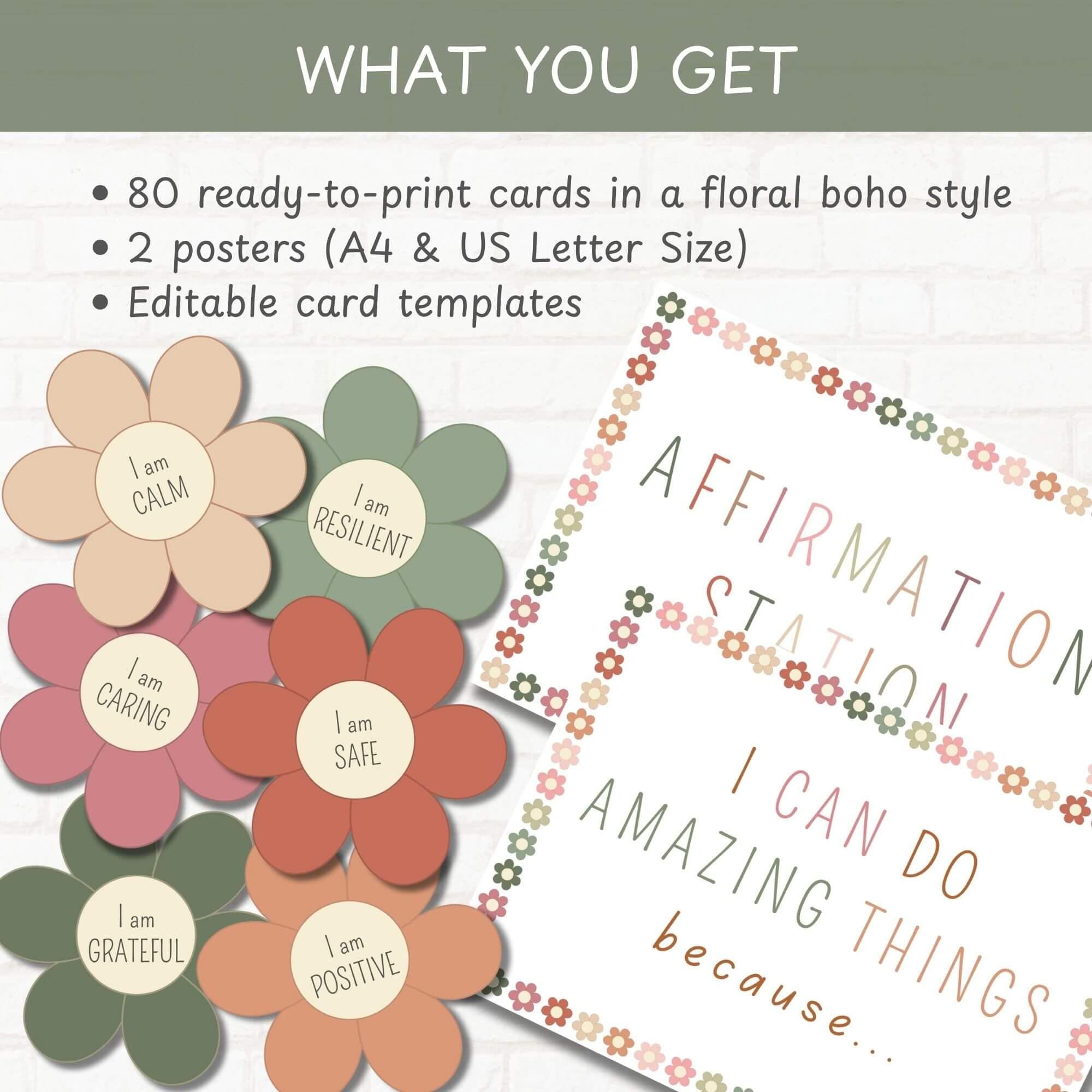 Printable Boho Affirmation Station, Positive Affirmation Cards for Kids ...