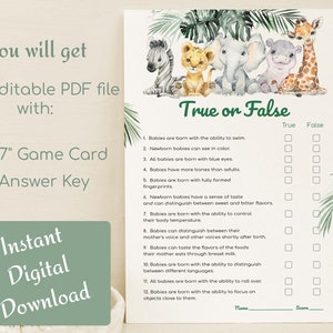 Safari Baby Shower Game True or False Printable, Jungle Baby Shower ...
