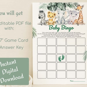 Safari Baby Bingo Game Printable - Jungle Baby Shower Games | Gender ...