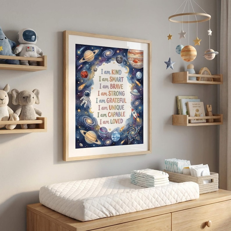 Printable Space Affirmations Wall Art for Kids Bedroom, Celestial ...