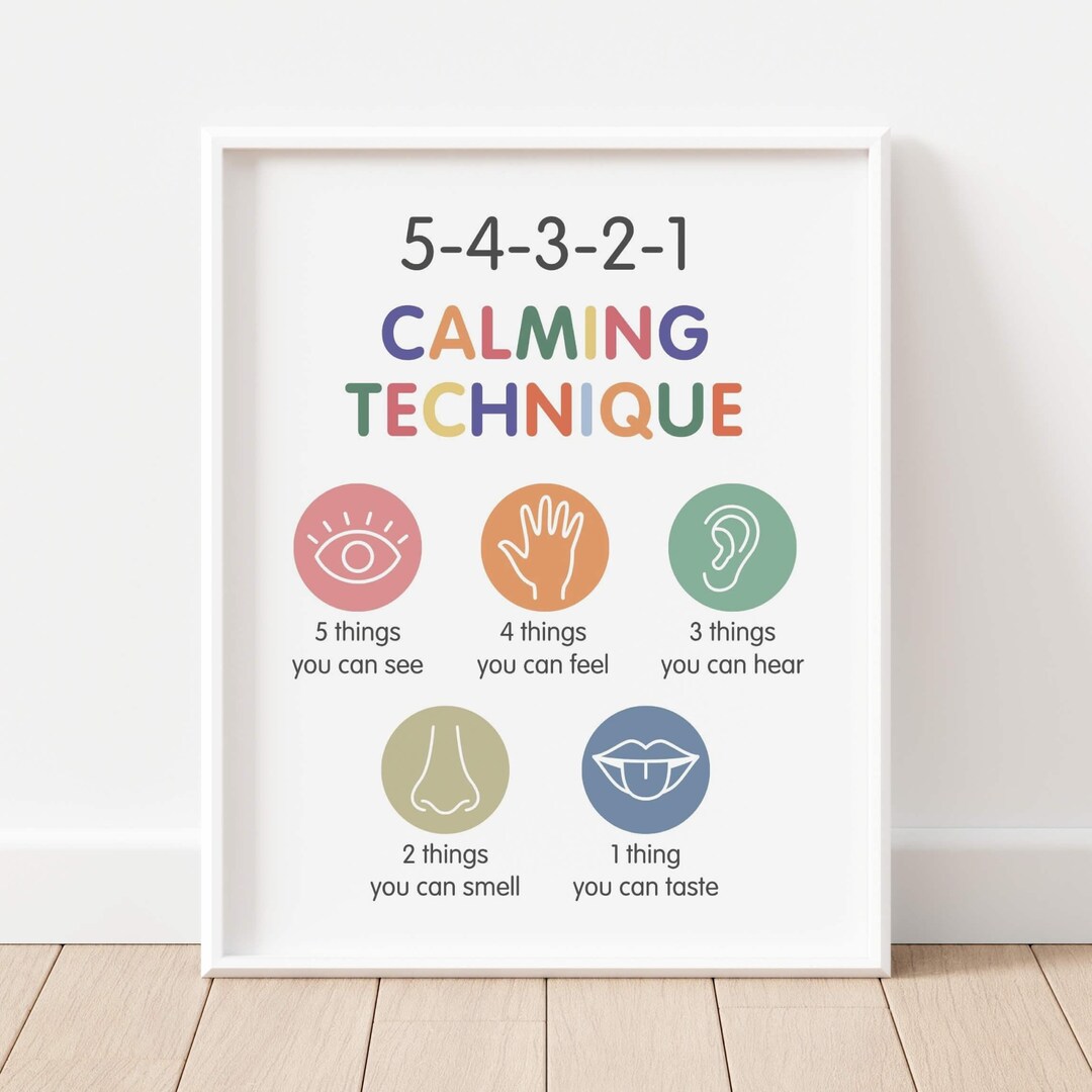 Grounding Technique Poster Exercise 54321, Anxiety Coping Skill Wall ...