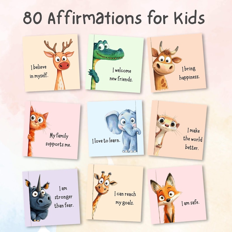 80 Positive Affirmation Cards for Kids, Printable Encouragement Cards ...