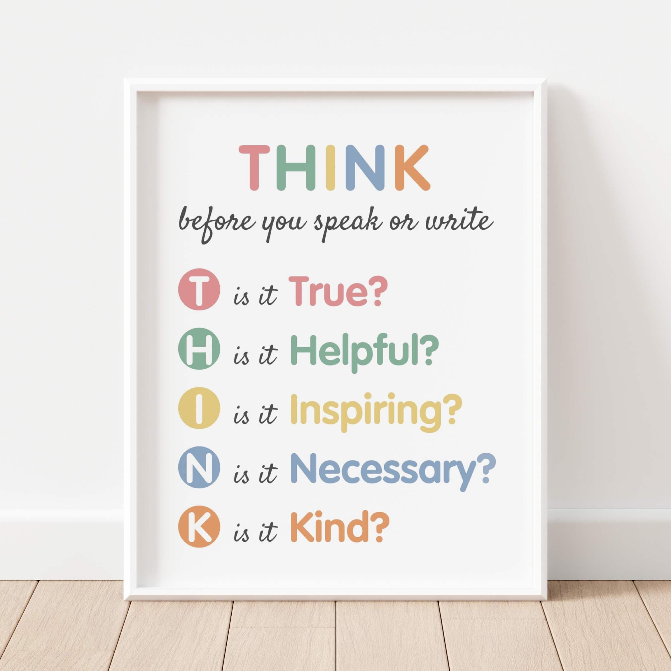 Think Before You Speak Poster, Positive Boho Classroom Decor, Classroom ...