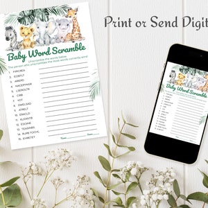Safari Baby Shower Game Word Scramble Printable - Jungle Baby Shower ...