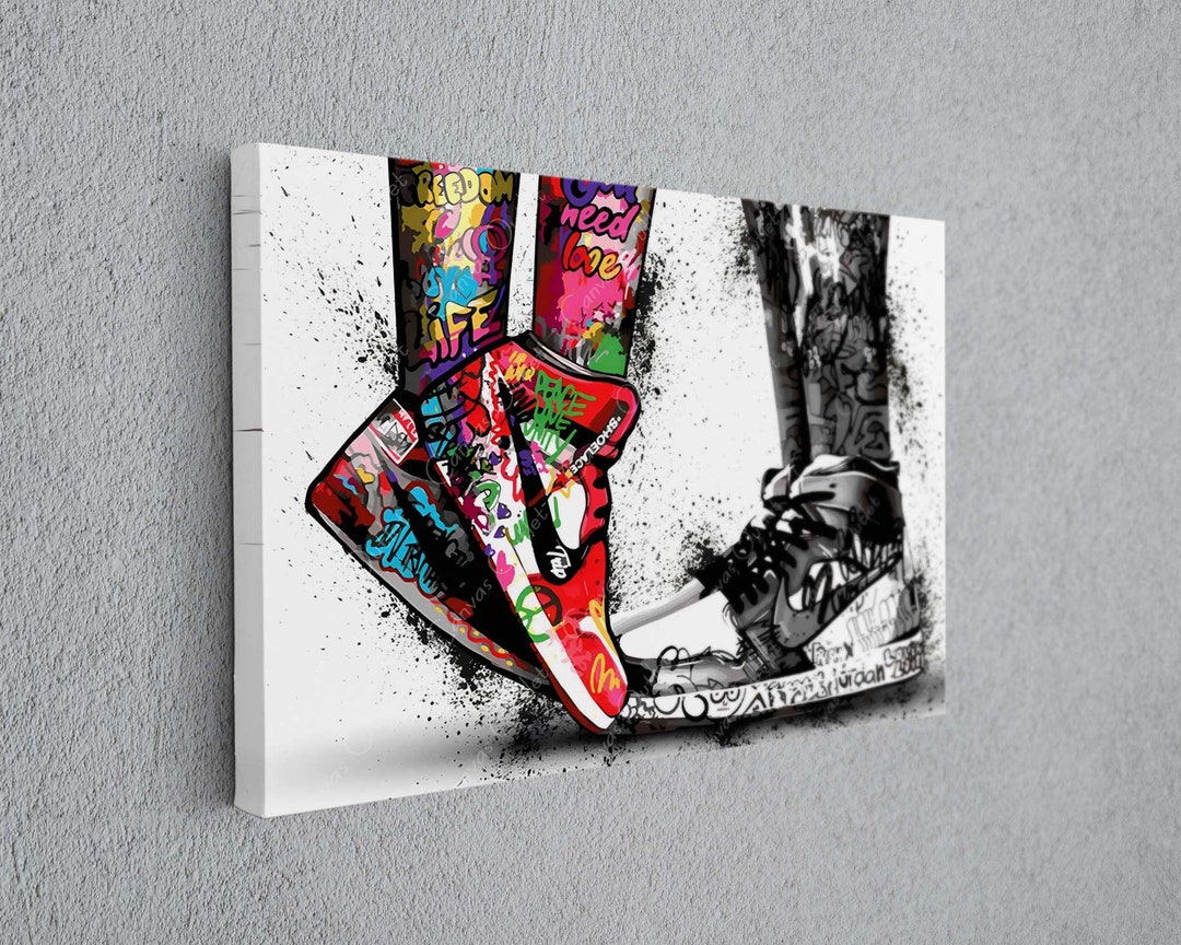 MJ Air Shoes Hype Sneaker Canvas Print Sneaker Wall Art Modern Graffiti ...