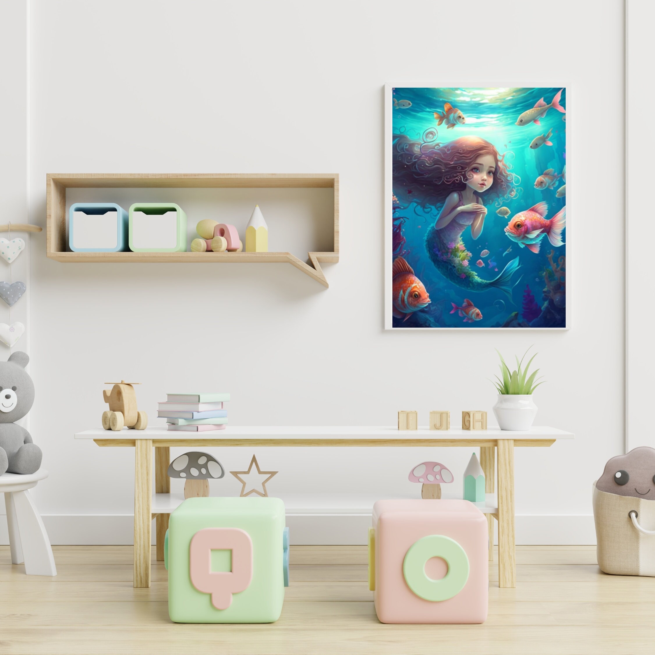 Mermaid Posters , Baby Shower Gift, 5 Mermaid Prints for Girls Room ...