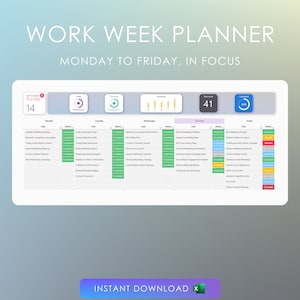 Modern Work Week Task Planner | Excel | Mon-fri | Task & Project ...