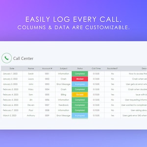 Inbound Call Tracker Spreadsheet Excel Template Call Center Track Your ...