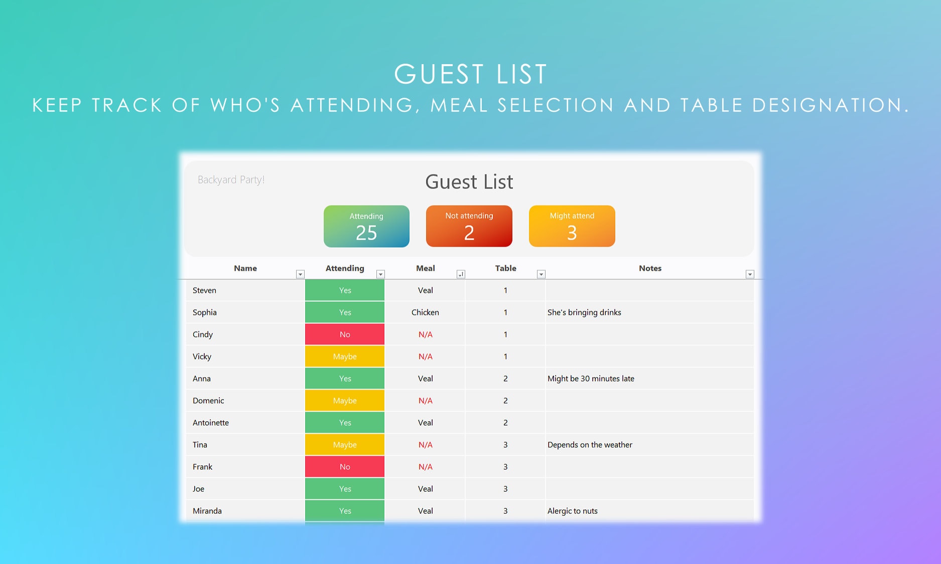 Event Planner Spreadsheet Event Manager Prioritize Organize Status ...