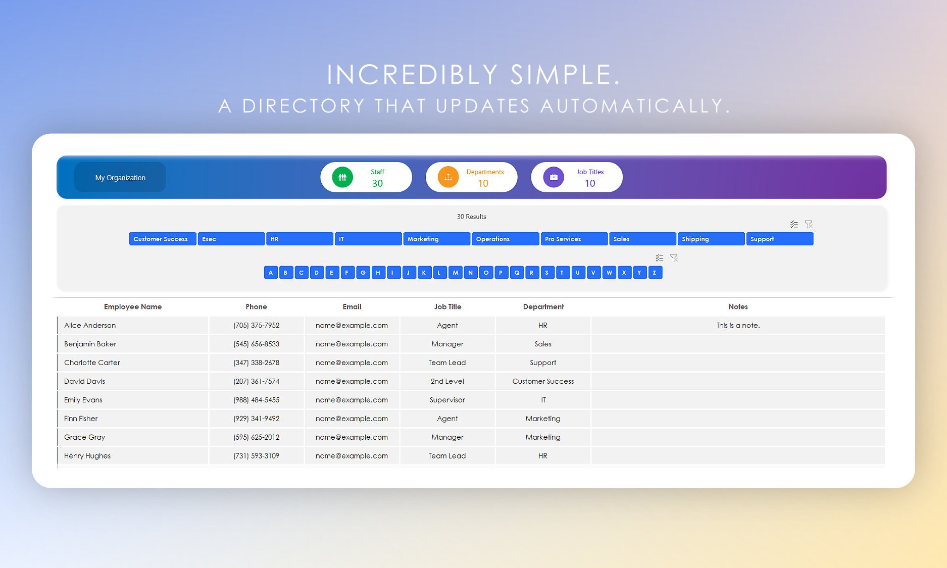 Employee Directory for Excel | Filter by Department or Name With Just a ...