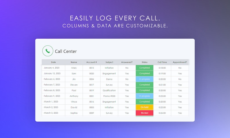 Outbound Call Tracker Spreadsheet Excel Template - Outreach - Track Your Calls, Emails & SMS ...
